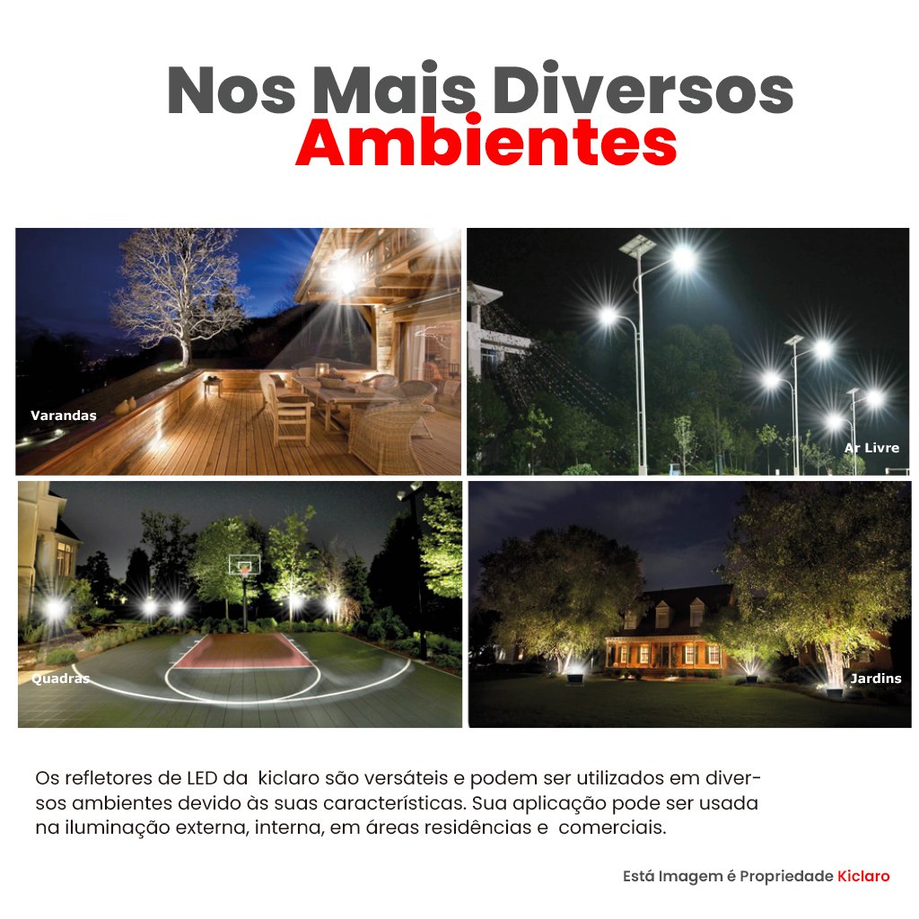 Refletor LED Slim 100W Bivolt Alumínio IP66 Resistente à Água | Kiclaro ...