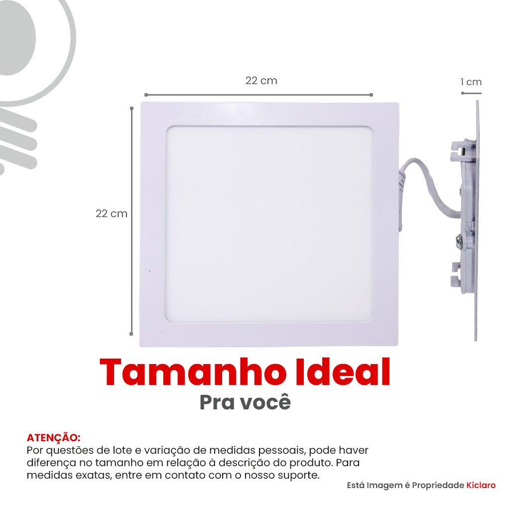Painel Led Quadrado 18W Embutir 22x22 Bivolt Alumínio | Kiclaro - Branco Frio - 6500K